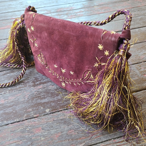 Andrea Pfister | Bags | Andrea Pfister Vintage Maroon Gold Crossbody ...
